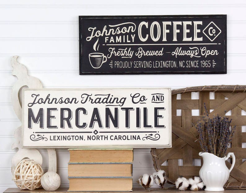 Personalized Coffee Shop Farmhouse Retro Style Wood Sign. 3 Sizes 9 ...
