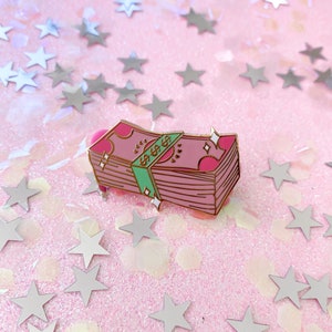Pink Money Stack Enamel Pin | Gift Bag Jacket Hard Enamel Pin Kawaii ...