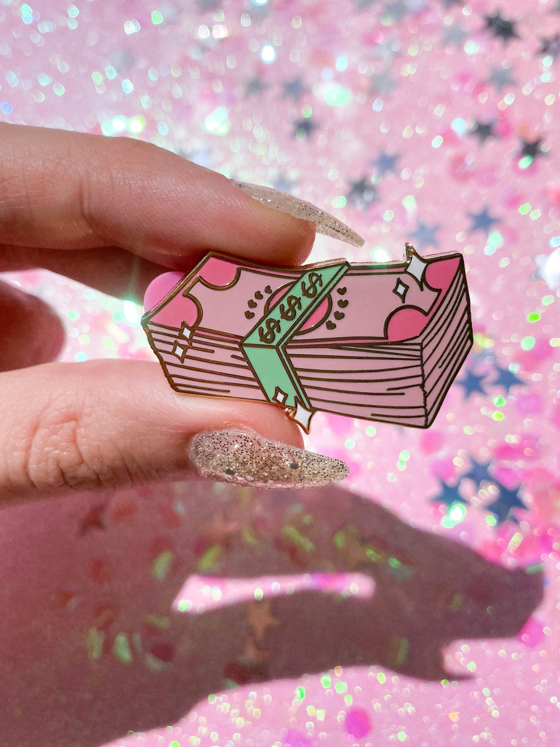Pink Money Stack Enamel Pin | Gift Bag Jacket Hard Enamel Pin Kawaii ...