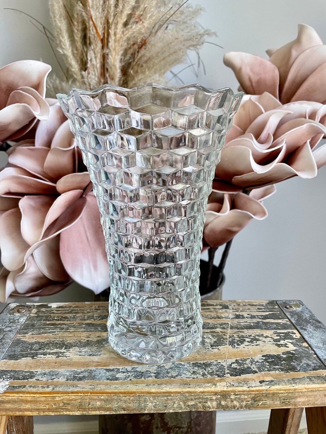 HOMCO Cubist Clear Vase - Etsy