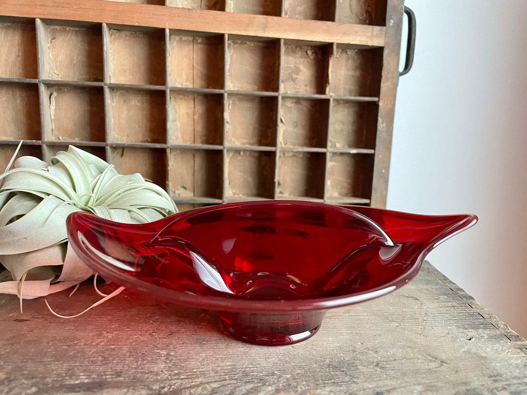 Viking Glass Red Divided Dish - Etsy