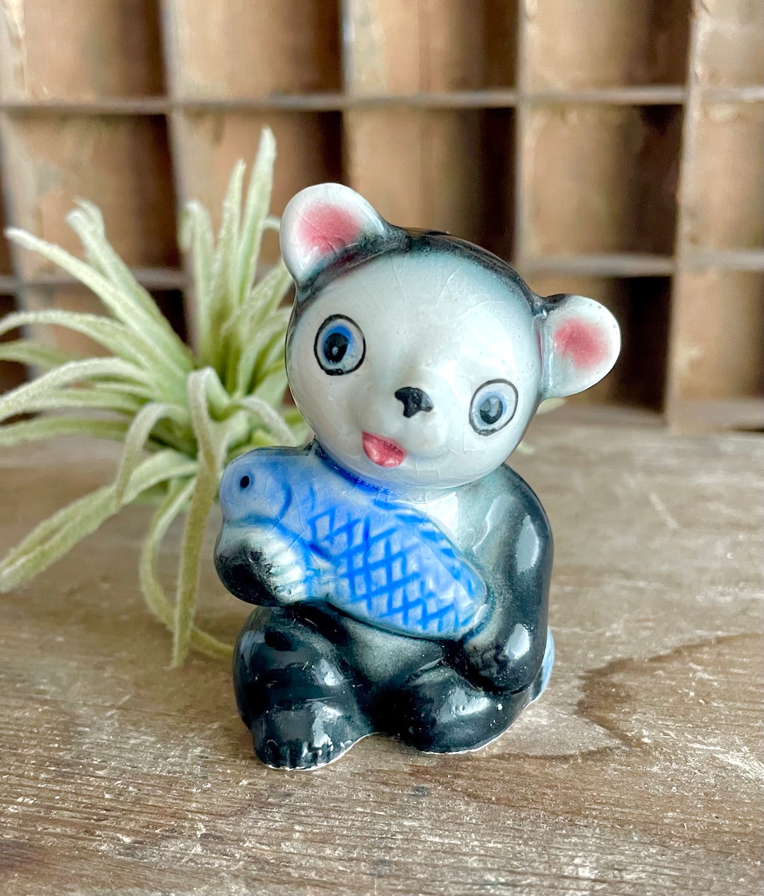 Japanese Panda Bear With Fish - Etsy