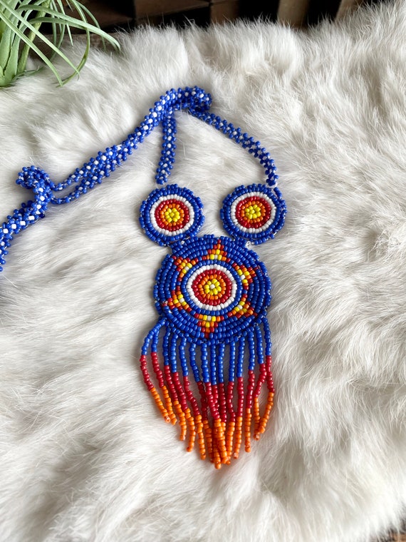 Native American Seed Bead Beaded Necklace Medallion V… - Gem