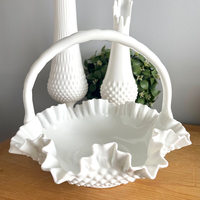 Milk Glass Basket - Etsy