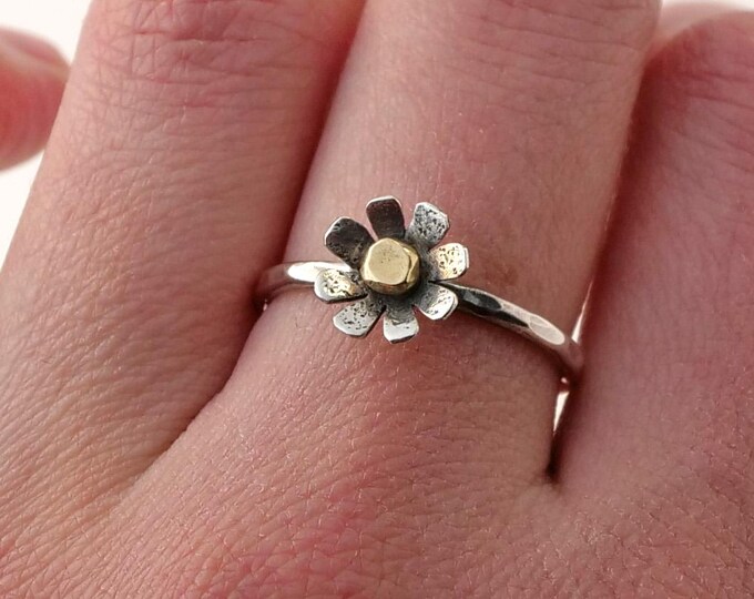 Flower Ring, Stacker Ring, Silver Flower Ring, Silver Band, Hammered Ring, Hammered Band, Silver ...
