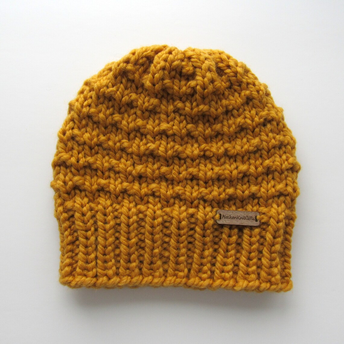 Chunky Knit Mustard Beanie - Knitted Women's Winter Hat - Hand-knitted ...