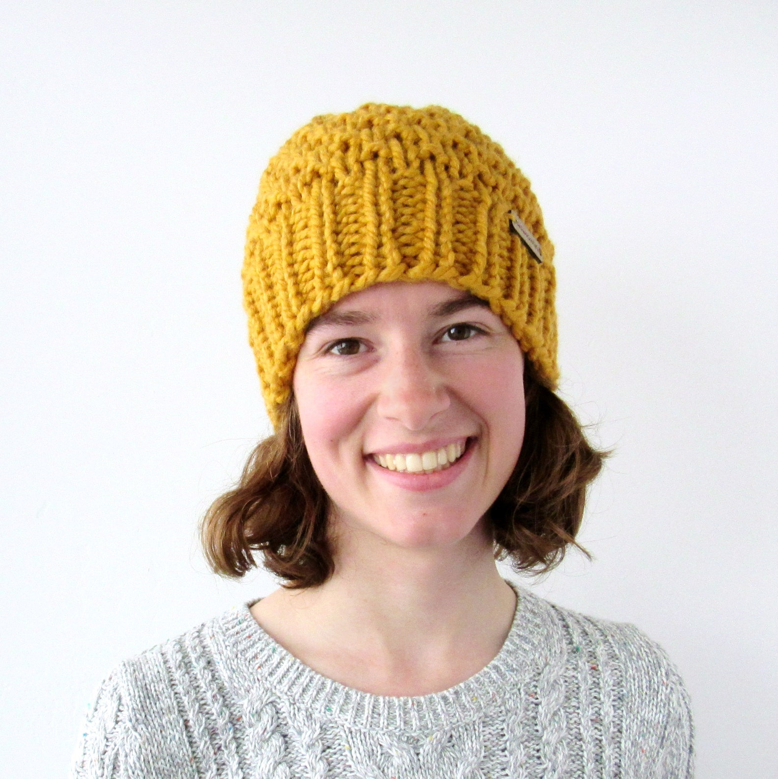 Chunky Knit Mustard Beanie - Knitted Women's Winter Hat - Hand-knitted ...