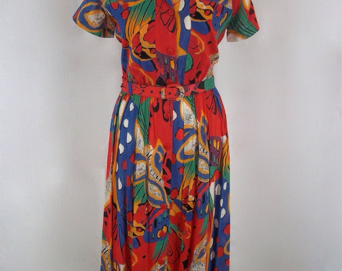 Vintage 1980's Mandy Marsh Bold Graphic Print Mid Length Day Dress With ...