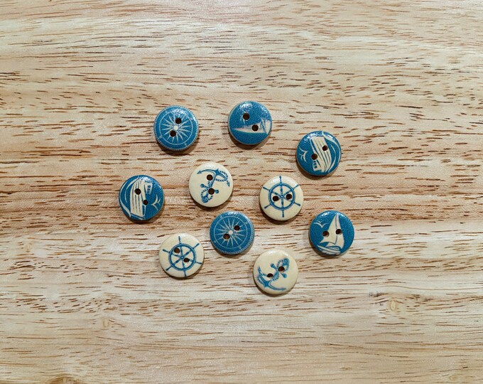 Wooden Nautical Buttons 10 Pc Sew on DIY Applique Embellishment ...