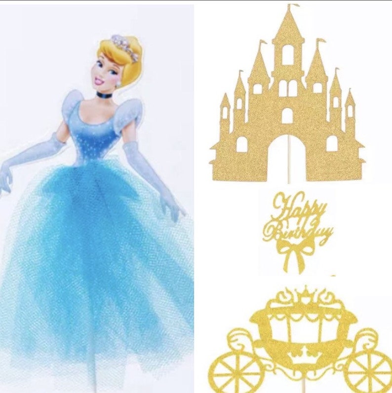 Cinderella Like Character and Gold Castle Cake Toppers With H.B Option ...