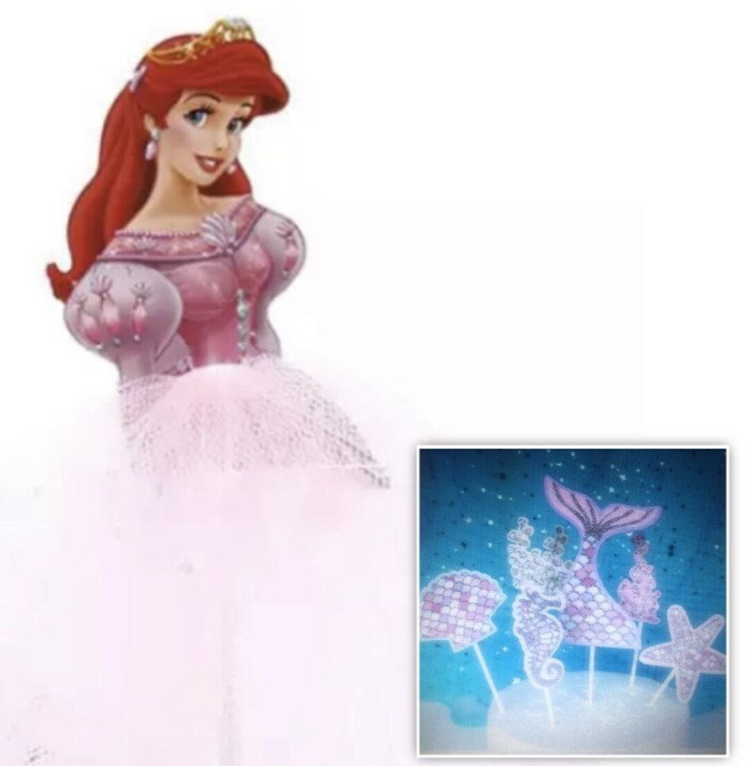 Mermaid, Ariel Like Character Pink and Green With 6 Piece Mermaid Set ...