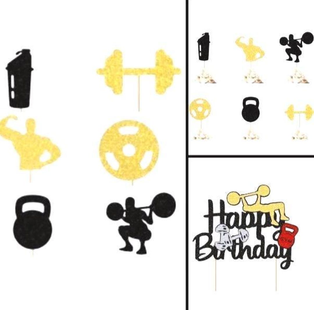 12 Pieces Weight Lifting, Fitness, Gym, Sports Cake Toppers With ...