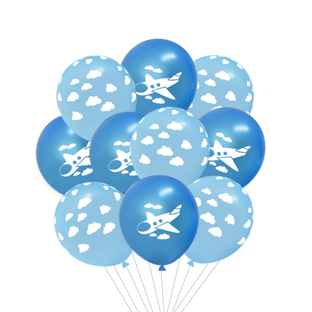 10 Dark Blue Vintage Airplane , Baby Blue Clouds Balloons- Blue Baby ...