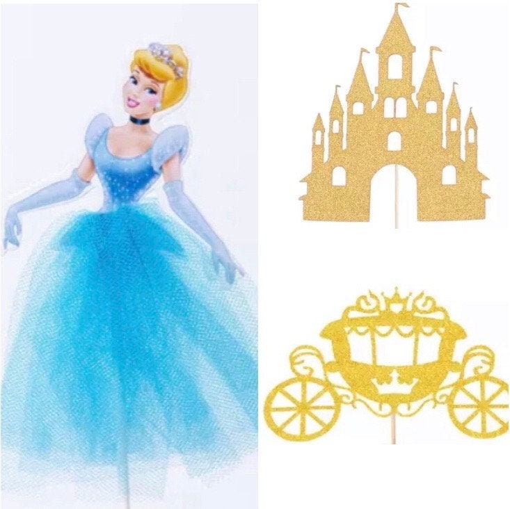 Cinderella Like Character and Gold Castle Cake Toppers With - Etsy