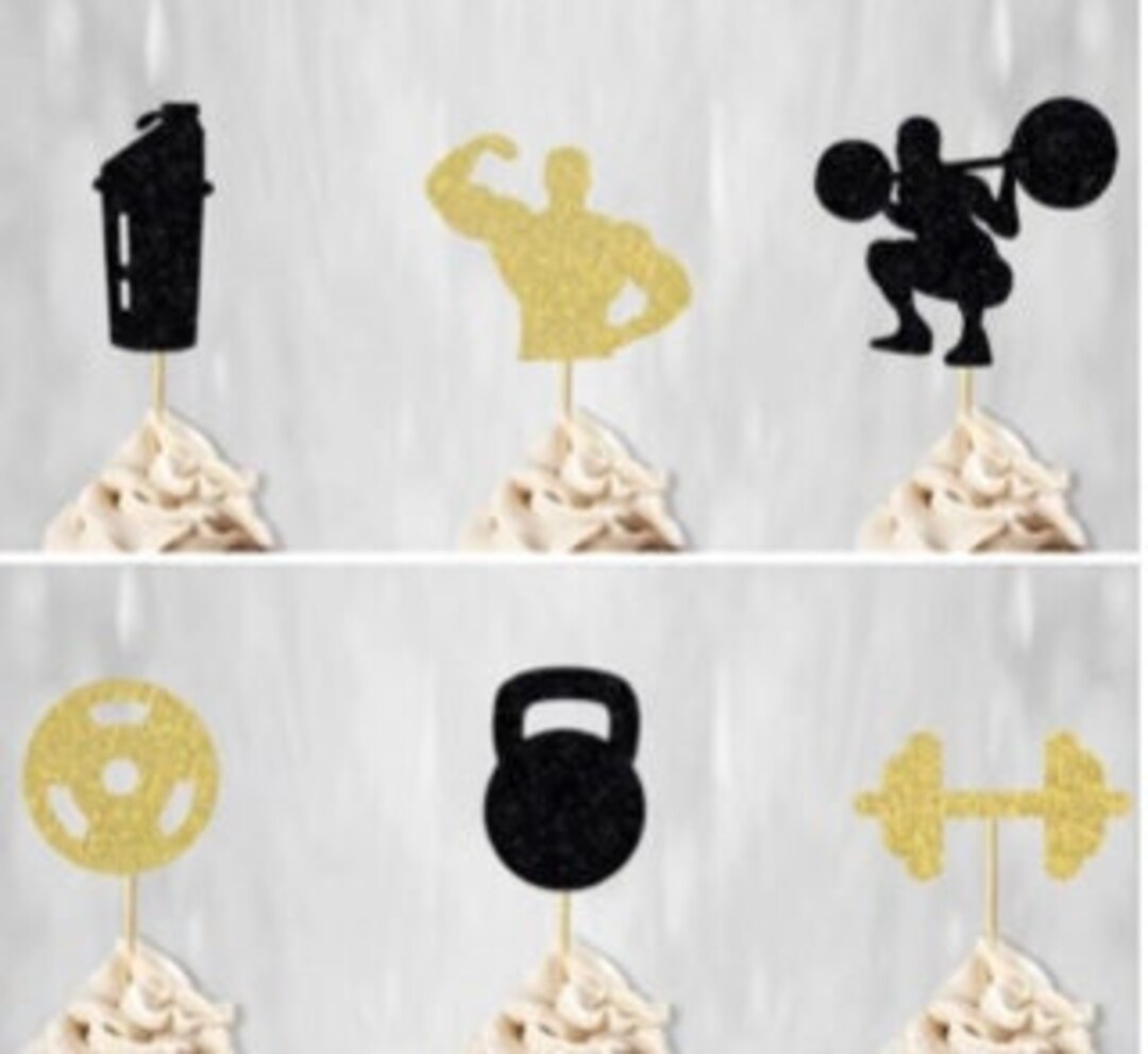12 Pieces Weight Lifting, Fitness, Gym, Sports Cake Toppers With ...