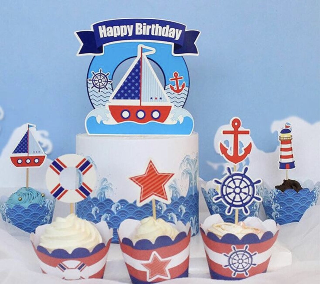 7 Pieces Sail Boat & Nautical Themed Cake Topper Set - Etsy