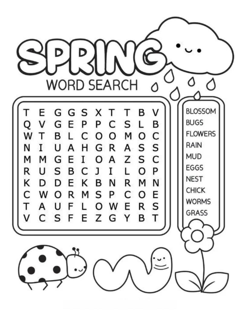 Kids Spring Edition Coloring Prints for Spring Fun ( Word Puzzle Happy ...