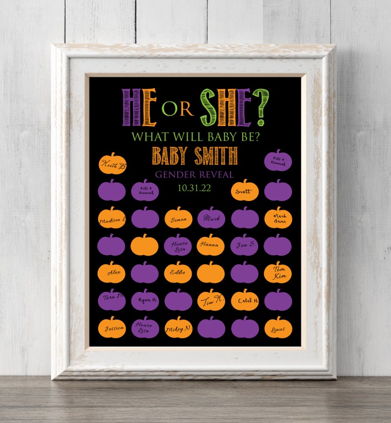 Halloween Gender Reveal Idea. Pumpkin Guest Book Print or - Etsy