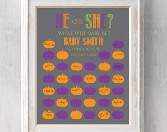 Halloween Gender Reveal Idea. Pumpkin Guest Book Print or Guess Gender ...