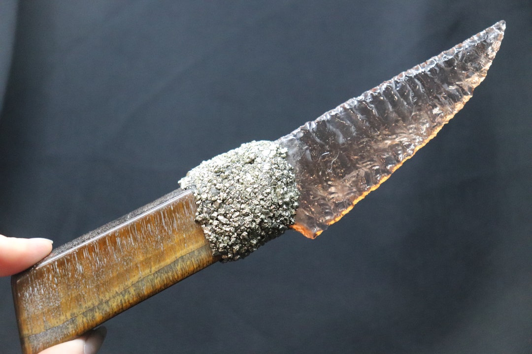 Peach Slag Glass Flint Knapped-pressure Flaking Technniques Domed Knife ...