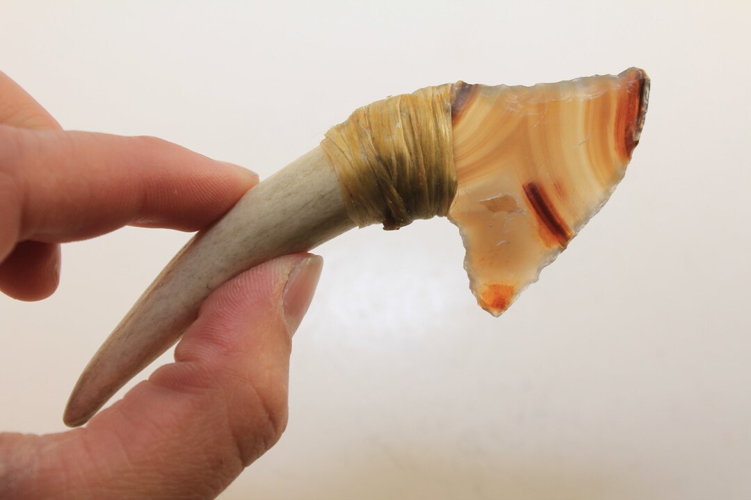 Brazilian Agate Knife Blade Attached to Real Deer Antler Handle W ...