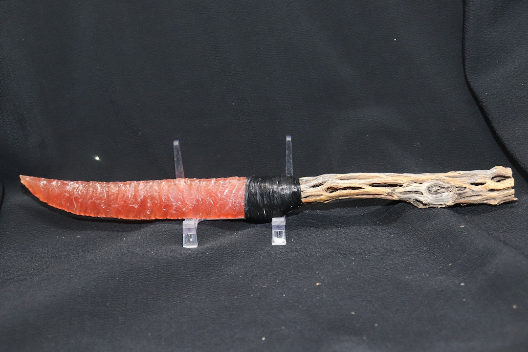 Flint Knapped Orange Fiber Optic Glass Blade Hafted on Cholla Cactus ...
