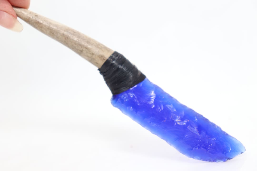 Flint Knapped Cobalt Blue Fiber Optic Glass Blade Hafted Deer Antler ...
