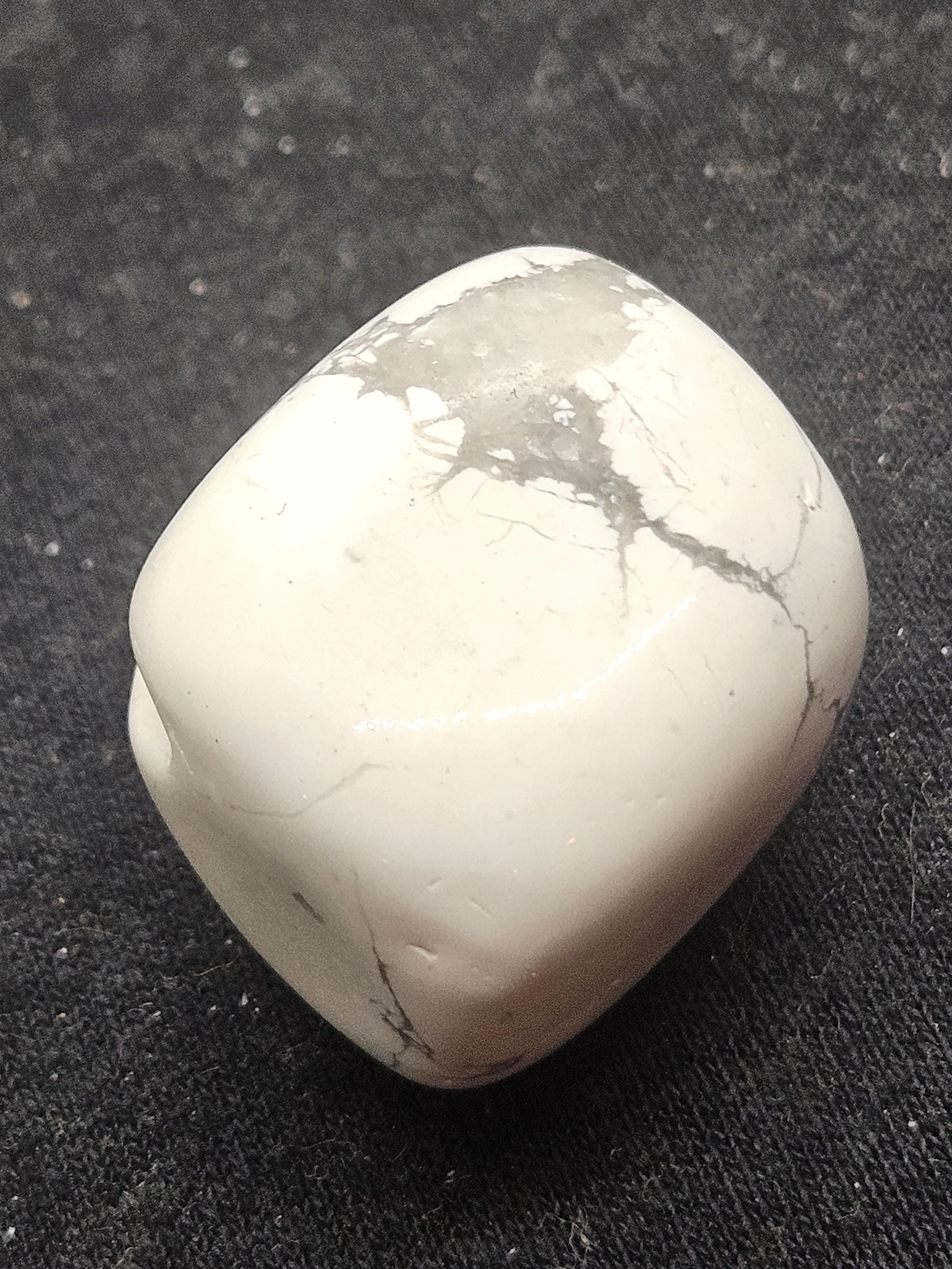 Polished White Howlite Tumbled Stone - Large Pocket Palm Stone - Grey ...