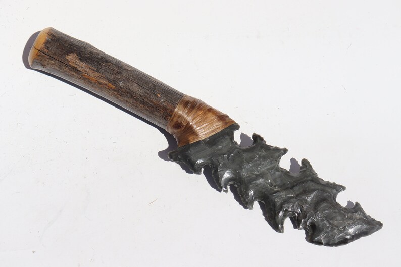 Mayan Eccentric Burns Green Obsidian Flint Knapped Knife Blade Hafted ...