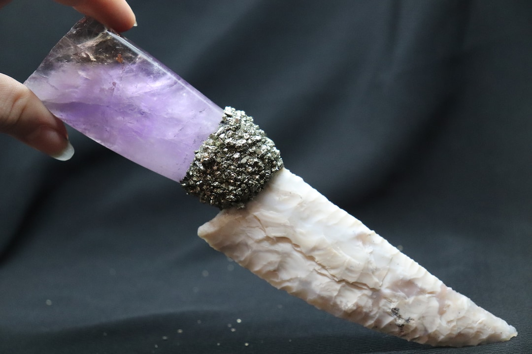 Banded Agate Knife Blade on Polished Amethyst Crystaal Handle Using ...