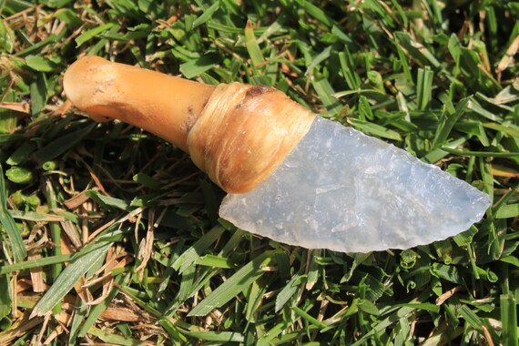Flint Knapped Paleo Brazilian Agate Blade Attached to Real | Etsy