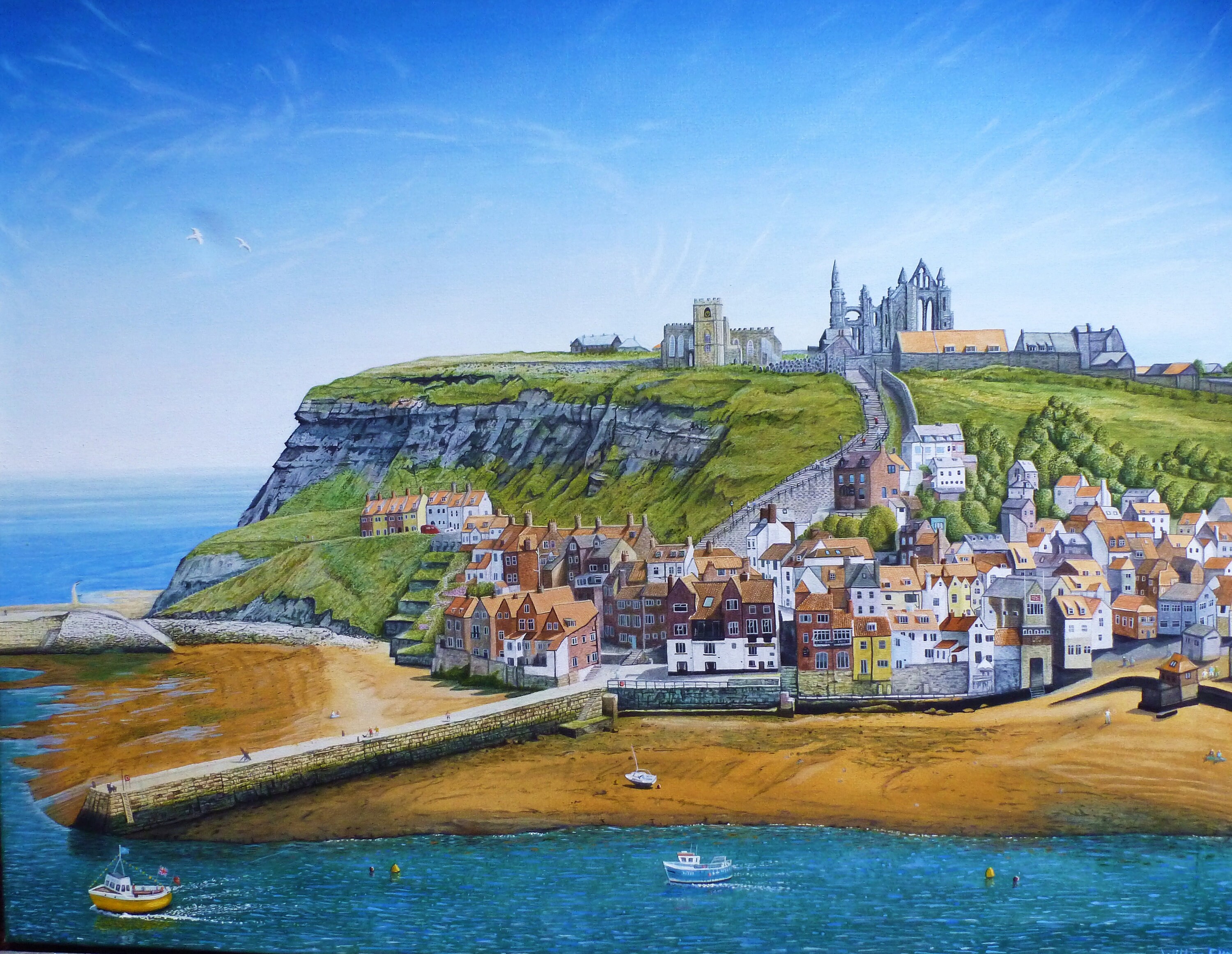 Whitby Yorkshire Scene Stretched Canvas Copy From an Original Oil ...