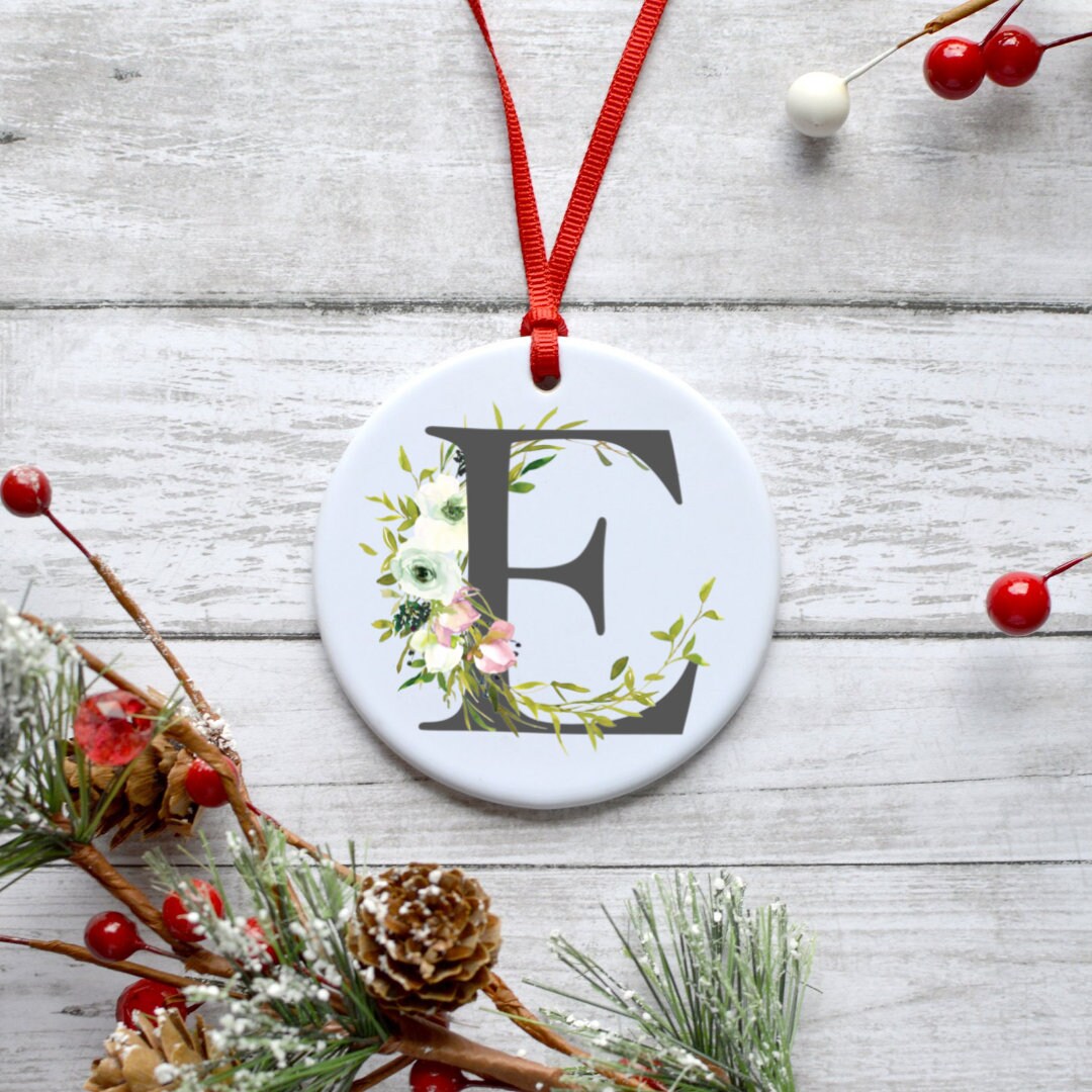 Letter E Ornament, Alphabet, Floral, Christmas Tree Decorations,merry ...