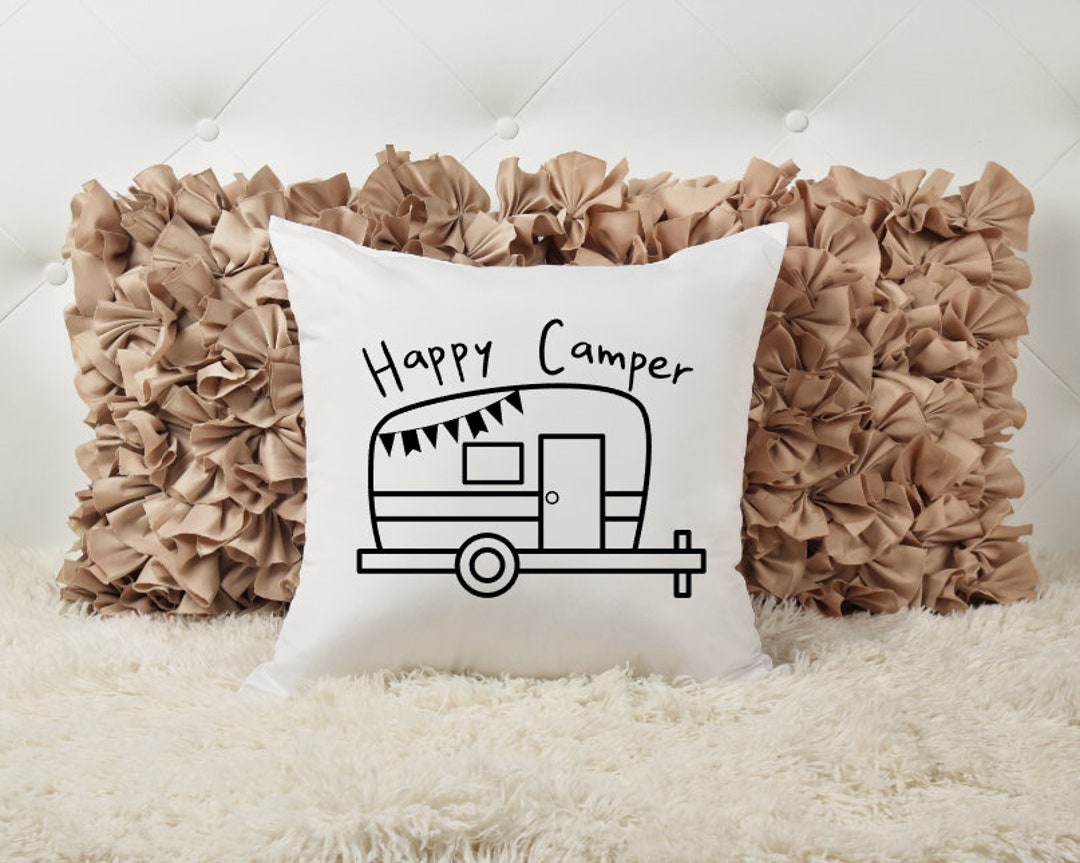 Happy Camper, Camping, Trailer, Tent, Accent Pillow, Personalized Gift ...