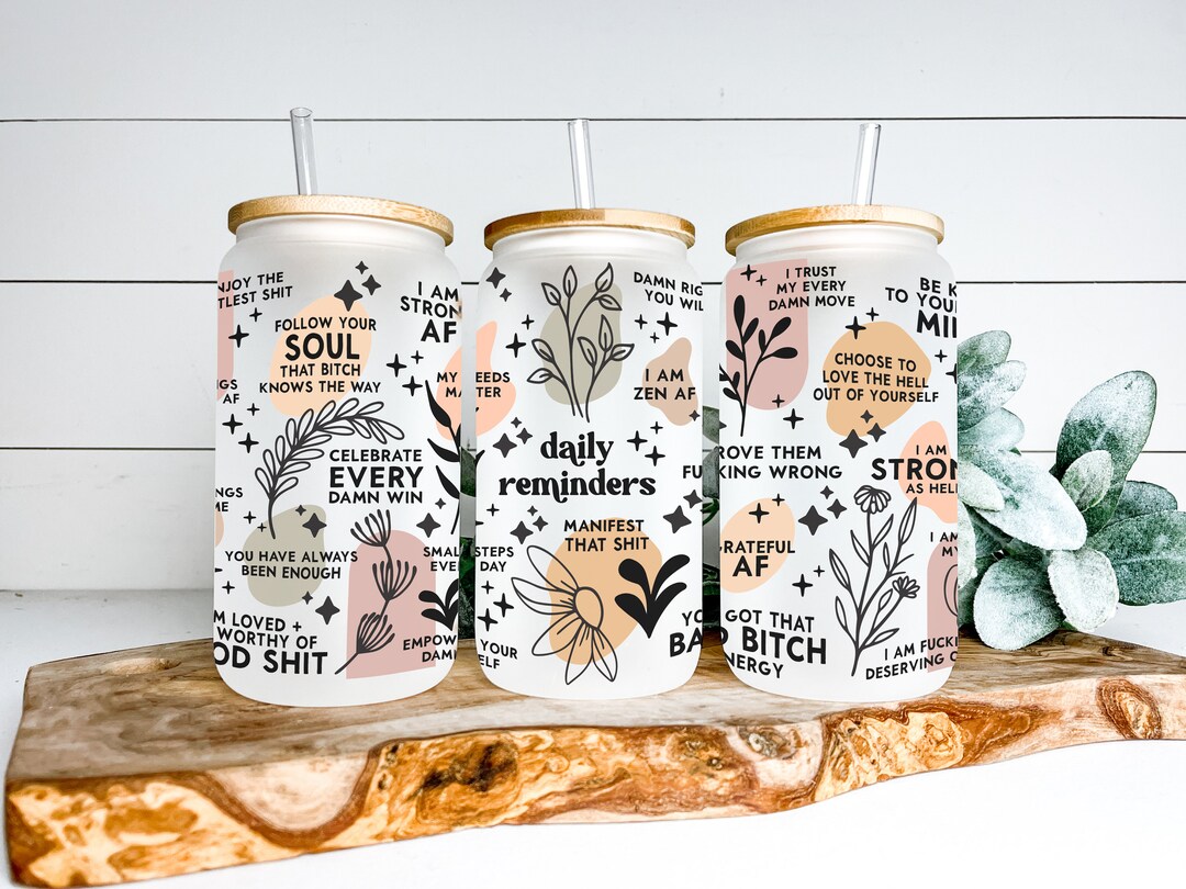 Daily Reminders , Sweary Libbey Glass Tumbler, Iced Coffee Cup, 16 Oz ...