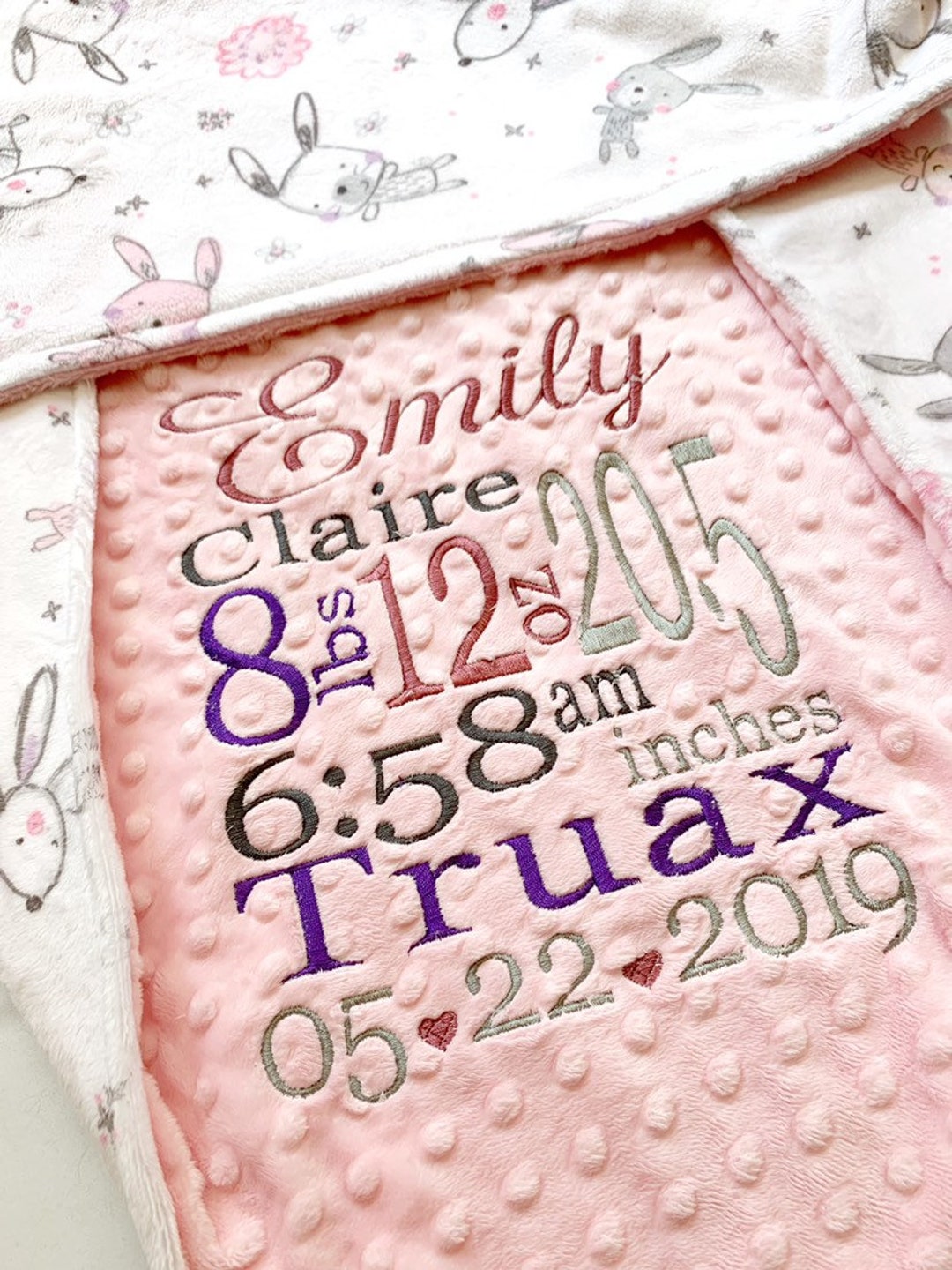 Personalized, Minky, Bunny, Rabbit, Animals, Keepsake Blanket, Pink ...