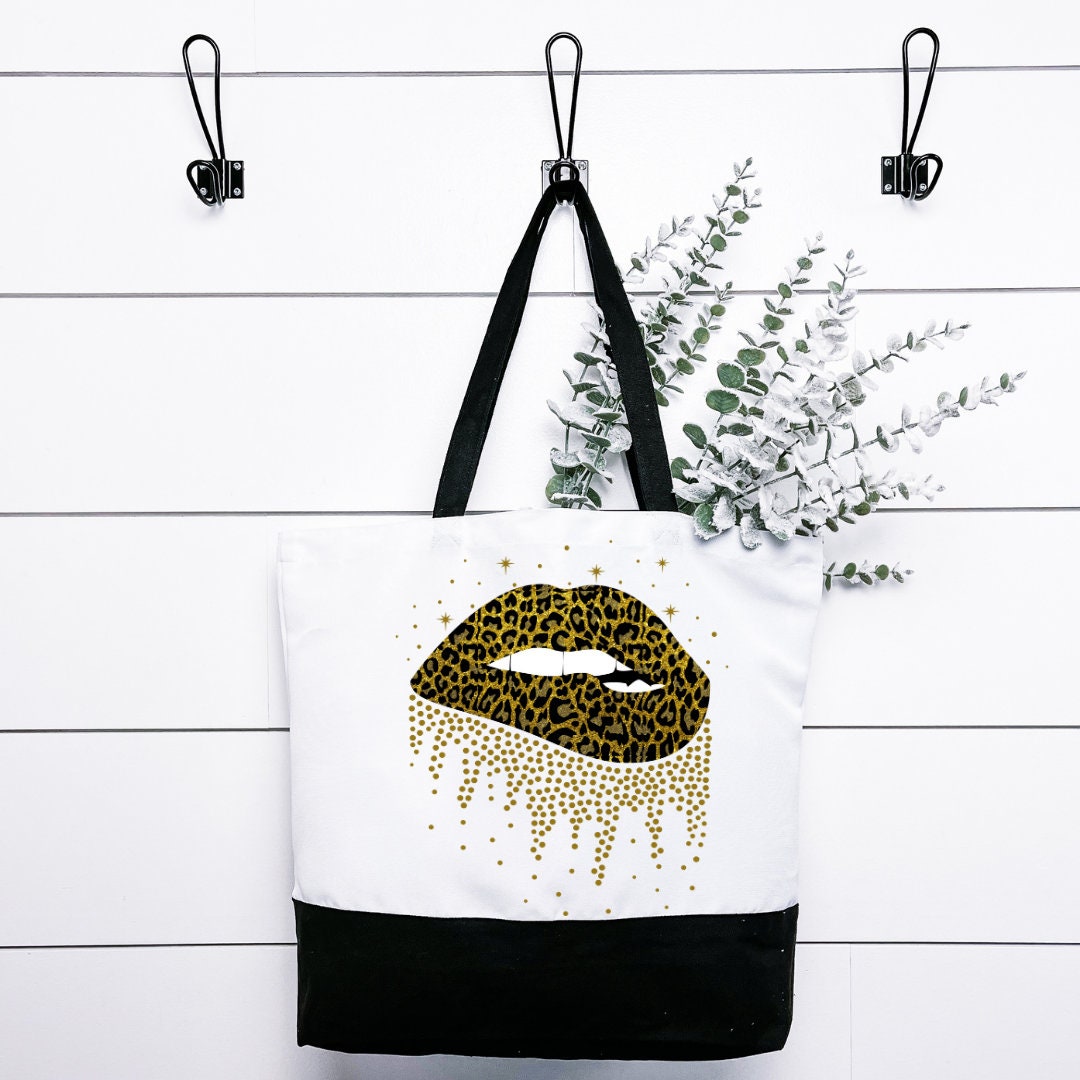 Leopard Gold Lips Tote Bag, Eco Friendly Bag, Shopping Accessory ...