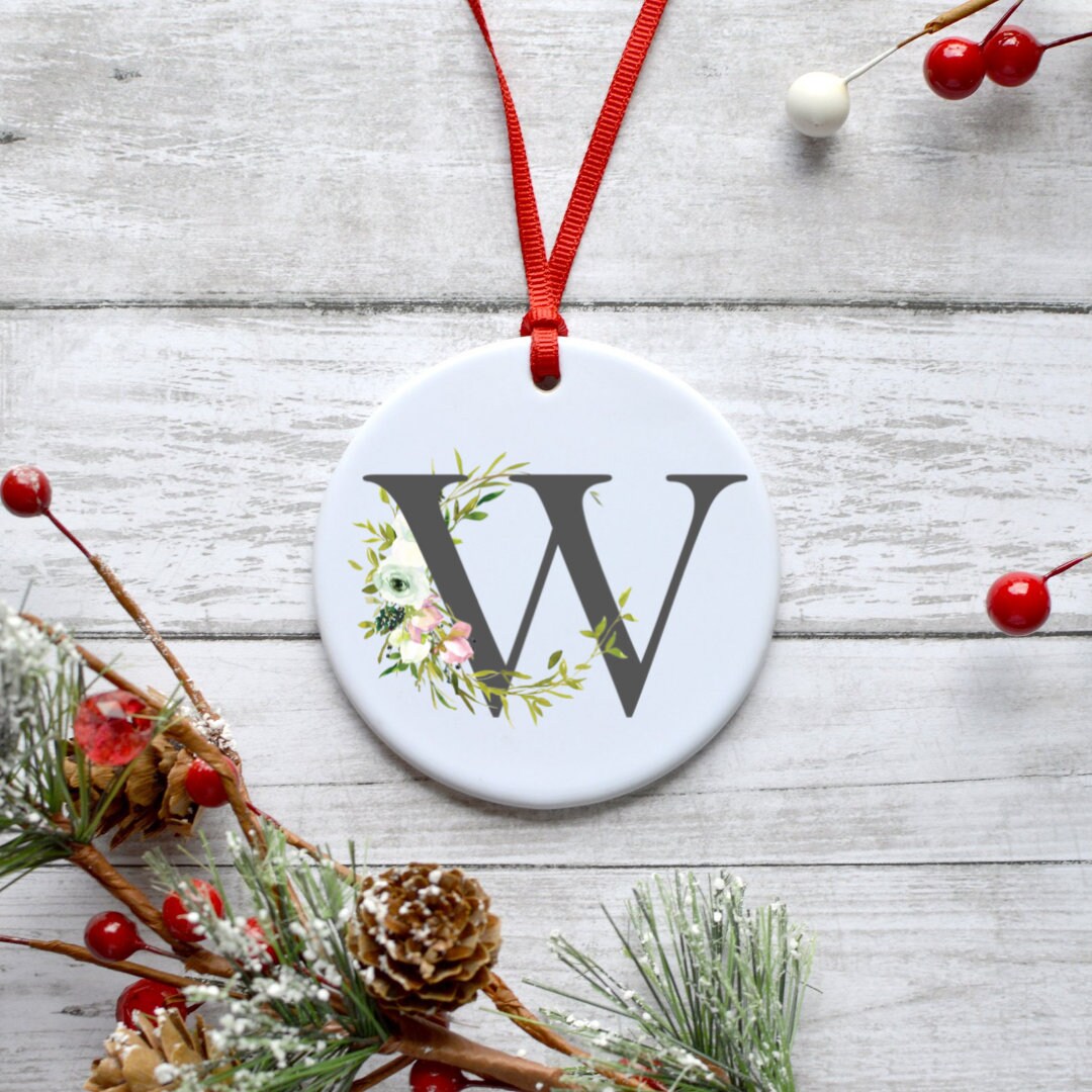Letter W Ornament, Alphabet, Floral, Christmas Tree Decorations,merry ...
