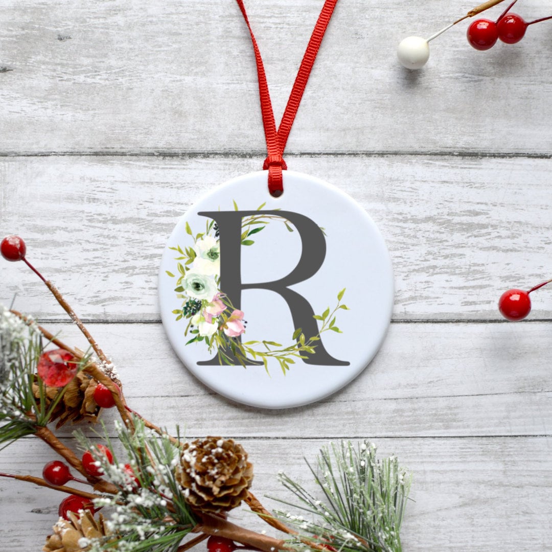 Letter R Ornament, Alphabet, Floral, Christmas Tree Decorations,merry ...