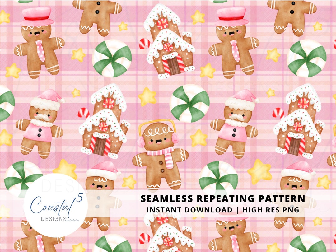 Gingerbread Girl Seamless Pattern, Gingerbread Seamless File, Pink ...