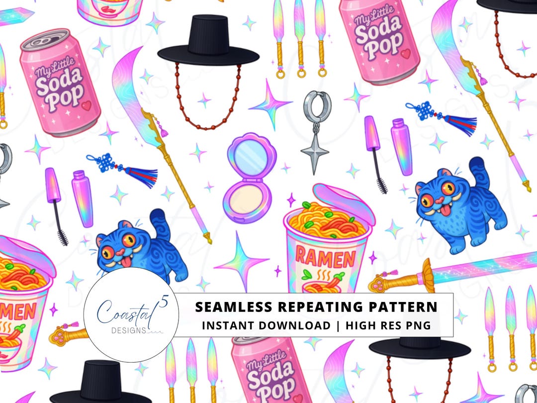 Kpop Demon Hunters Inspired Seamless Pattern, Kpop Hunters Pattern ...