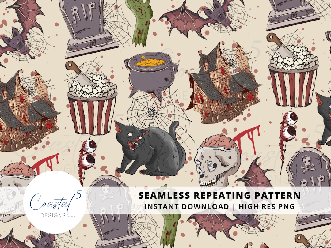Vintage Horror Seamless Pattern | Halloween Seamless Pattern | Horror ...