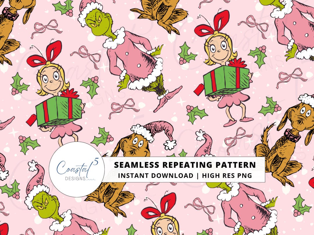 Pink Mean Green Seamless Pattern, Christmas Seamless Pattern Design ...