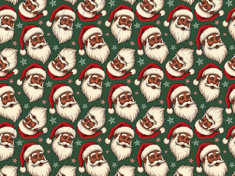 Black Santa Seamless Pattern, Black Santa PNG, African American Santa ...