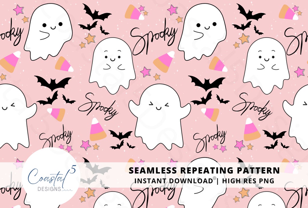 Spooky Cute Ghost Halloween Seamless Pattern for Fabric Printing ...