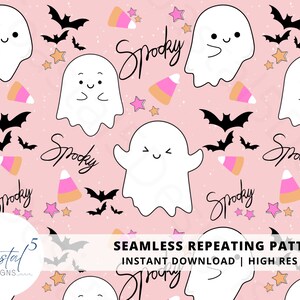 Spooky Cute Ghost Halloween Seamless Pattern for Fabric Printing ...