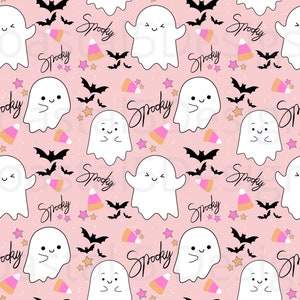 Spooky Cute Ghost Halloween Seamless Pattern for Fabric Printing ...