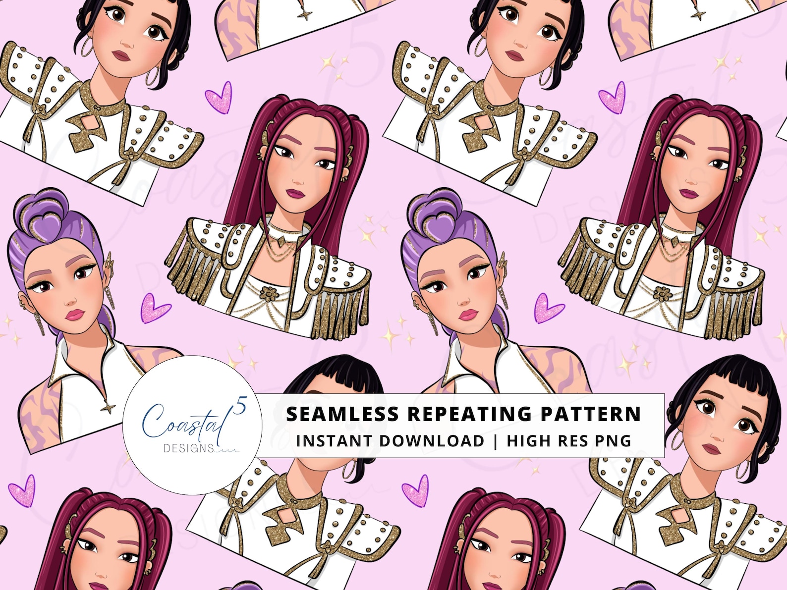 Kpop Hunters Seamless Pattern, Huntrix Paper, K Pop Demon Hunters ...