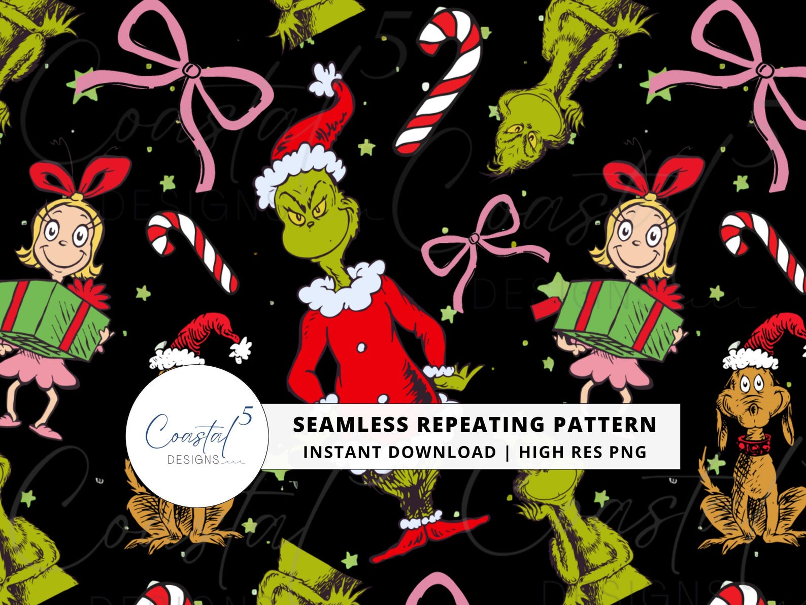 Mean Green Guy Seamless Pattern, Christmas Seamless Pattern Design, You ...