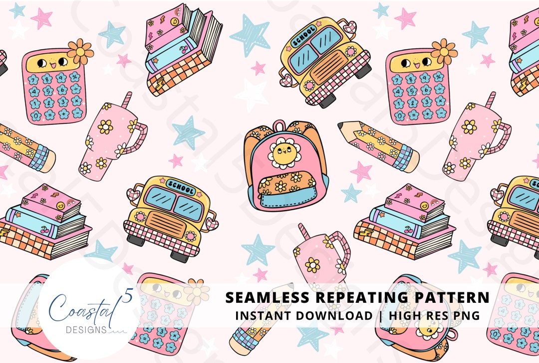 Girl Back to School Seamless Pattern Digital Design Download, Pink Back ...